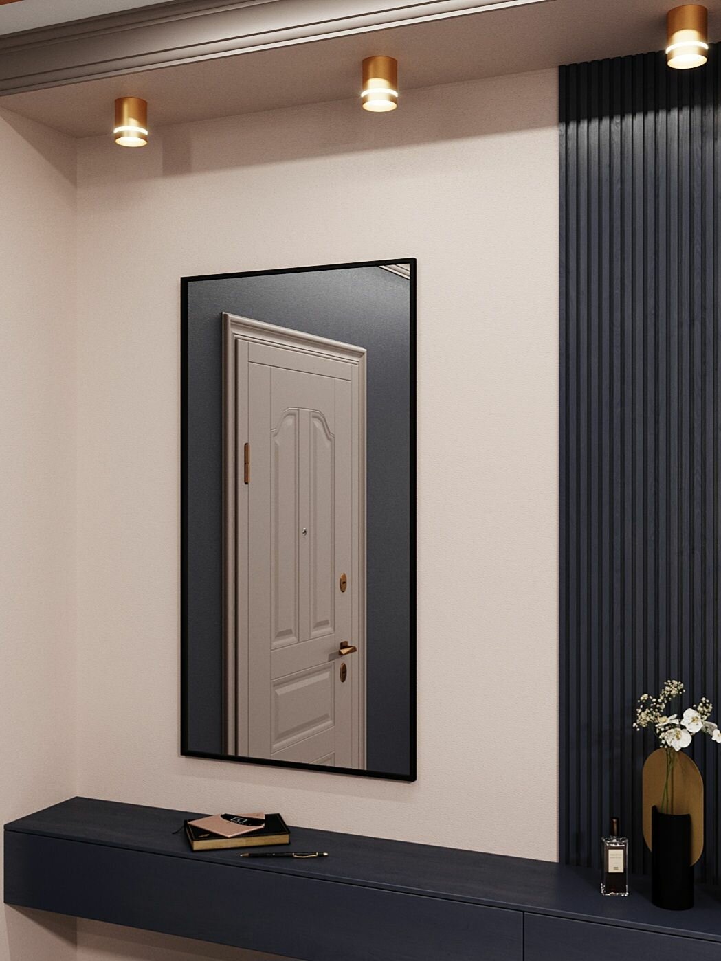 Зеркало в ванную в алюминиевой раме MOONRISE 120х70 см. Черное