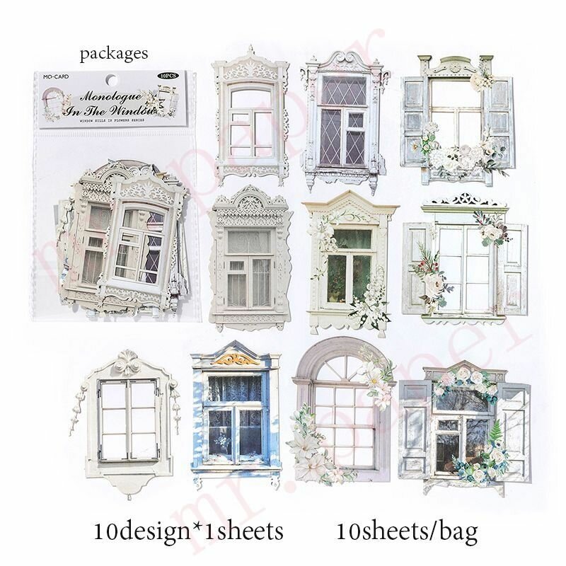Набор наклеек, Mr.paper, 10 листов / упаковка, Винтажная цветочная тема окна, дизайн выреза, качественная бумага, можно использовать для украшения скрапбукинга, коллажа