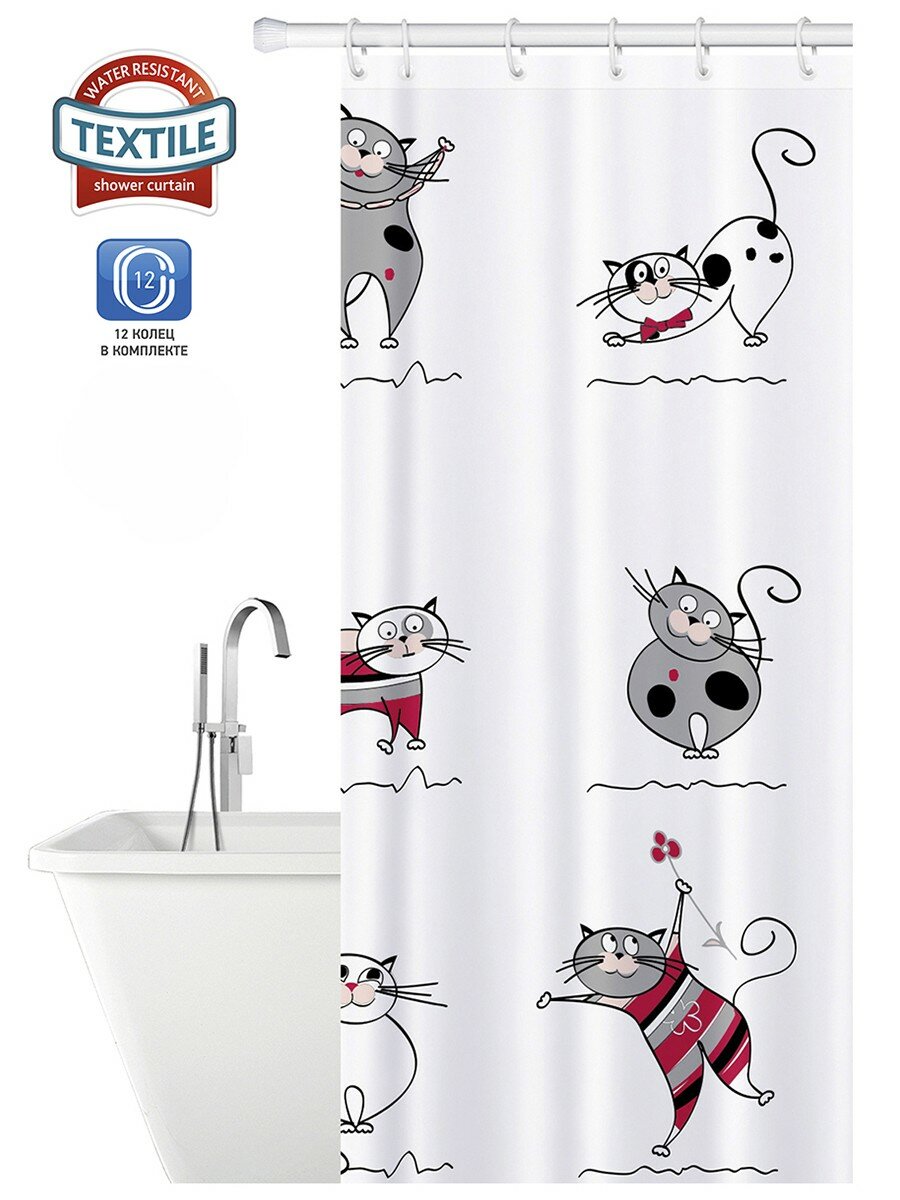 Штора для ванной FUNNY CATS Тканевая 180х180 см без магнитов