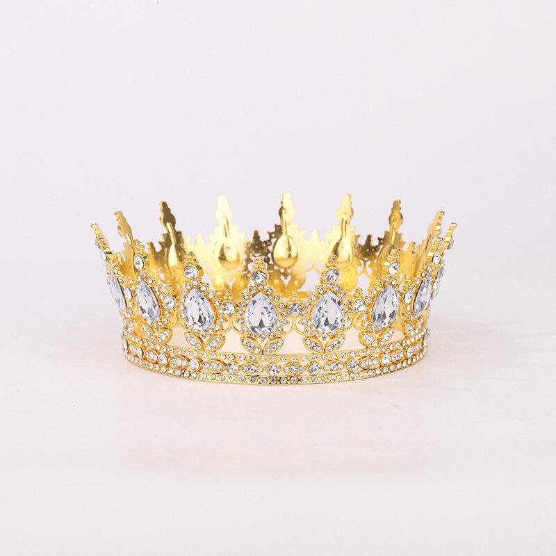 Кросс-бордерные европейские и американские стильные винтажные цветные кристаллические круглые большие короны барокко принцессы свадебные аксессуары для волос