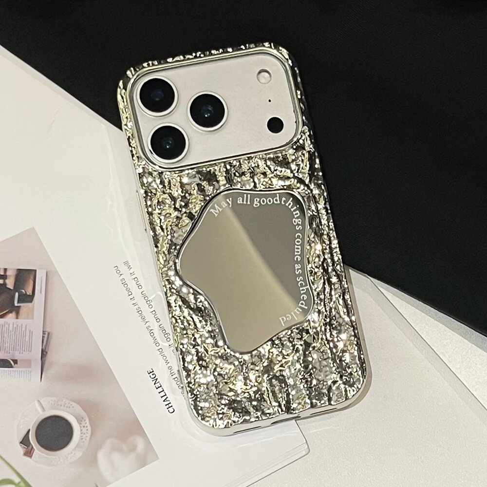 Чехол iPhone 15 Pro Max, серебряный, с зеркалом