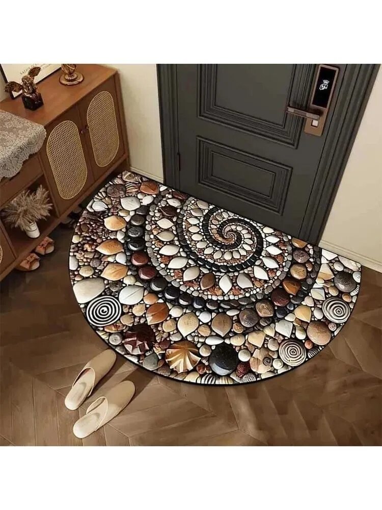 Коврик-полукруг 3D с высоким ворсом 5 мм 60x40 см - ар-деко дизайн, для гостиной и спальни, можно стирать