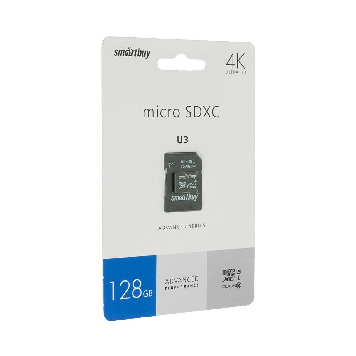 Карты памяти Smartbuy Карта памяти 128gb Micro-SDXC Smartbuy U3 адаптер 90/55 Мб/с