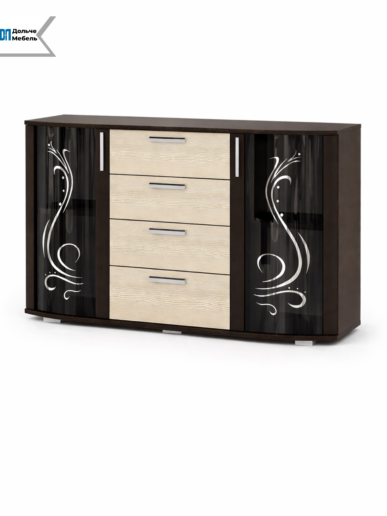 Комод для одежды БТС Мебель Грация с ящиками и стеклянными дверцами, 130×77×44 см, большой в спальню и гостиную