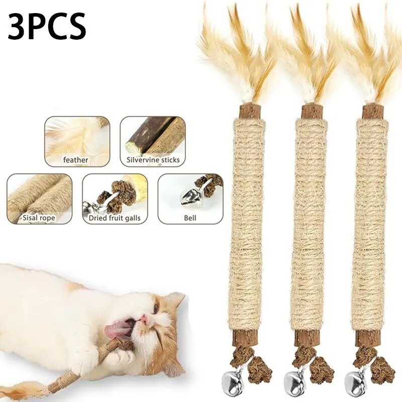 Палочки мататаби натуральные, жевательные для чистки зубов кошкам, 3 штук в упаковке