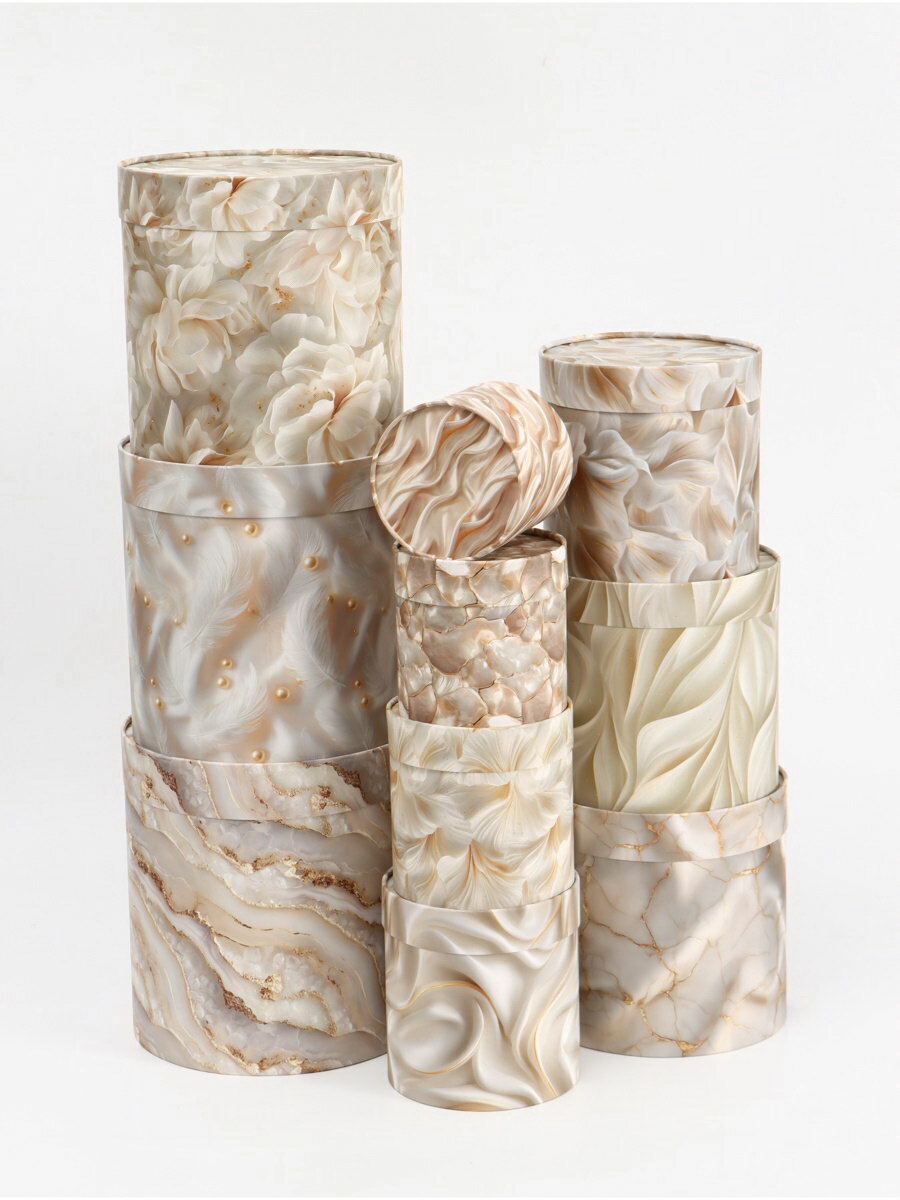 Набор подарочных круглых коробок 10 в 1 "Бело-золотой", 10x10 - 23.5x23.5 см