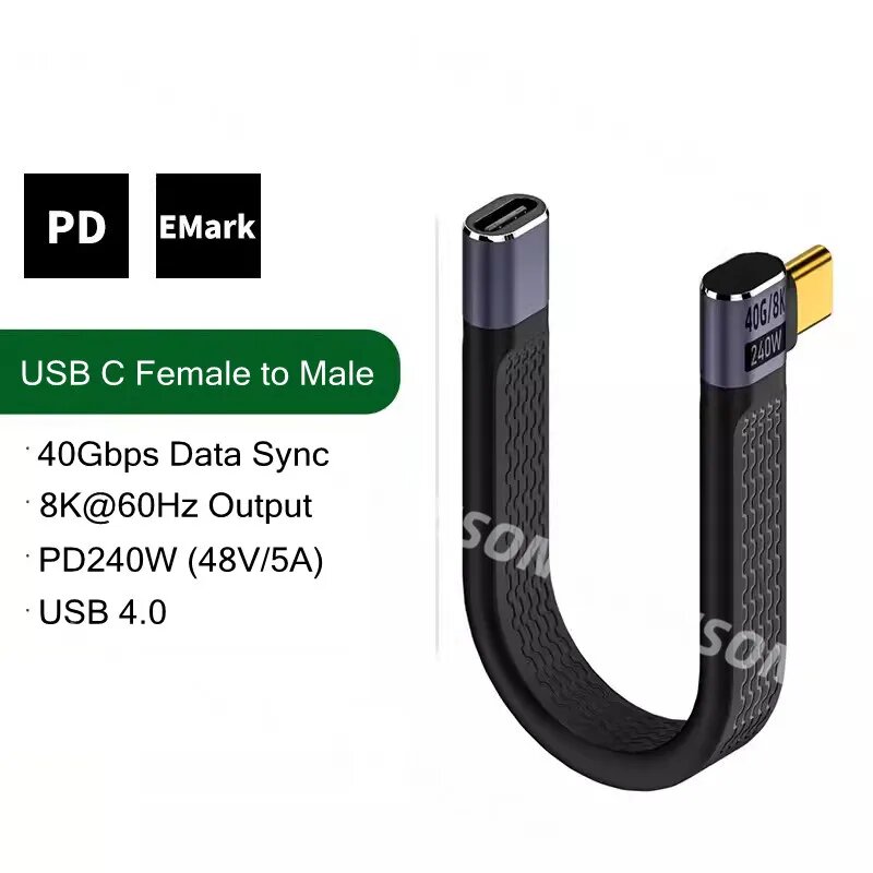 Кабель USB C на Type C FPC, 240 Вт, 5 А, USB 4,0, 40 Гбит/с, Gen 3, Thunderbolt 3, 8K @ 60 Гц, T4