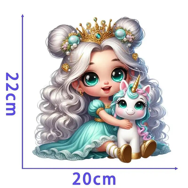 Милый Синий Единорог принцесса узор детская одежда аксессуар утюжок на модные наклейки теплопередача ткани патчи