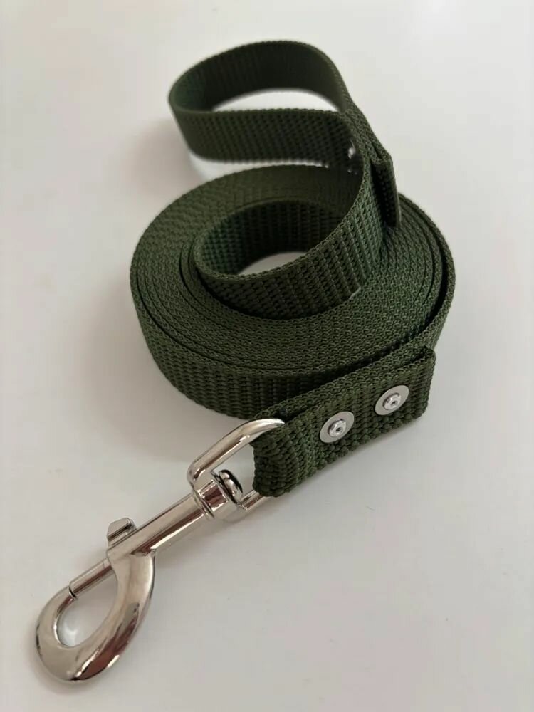 Поводок для собак крупных пород/Длина 3 м, ширина 2,5 см/хаки темно-зеленый