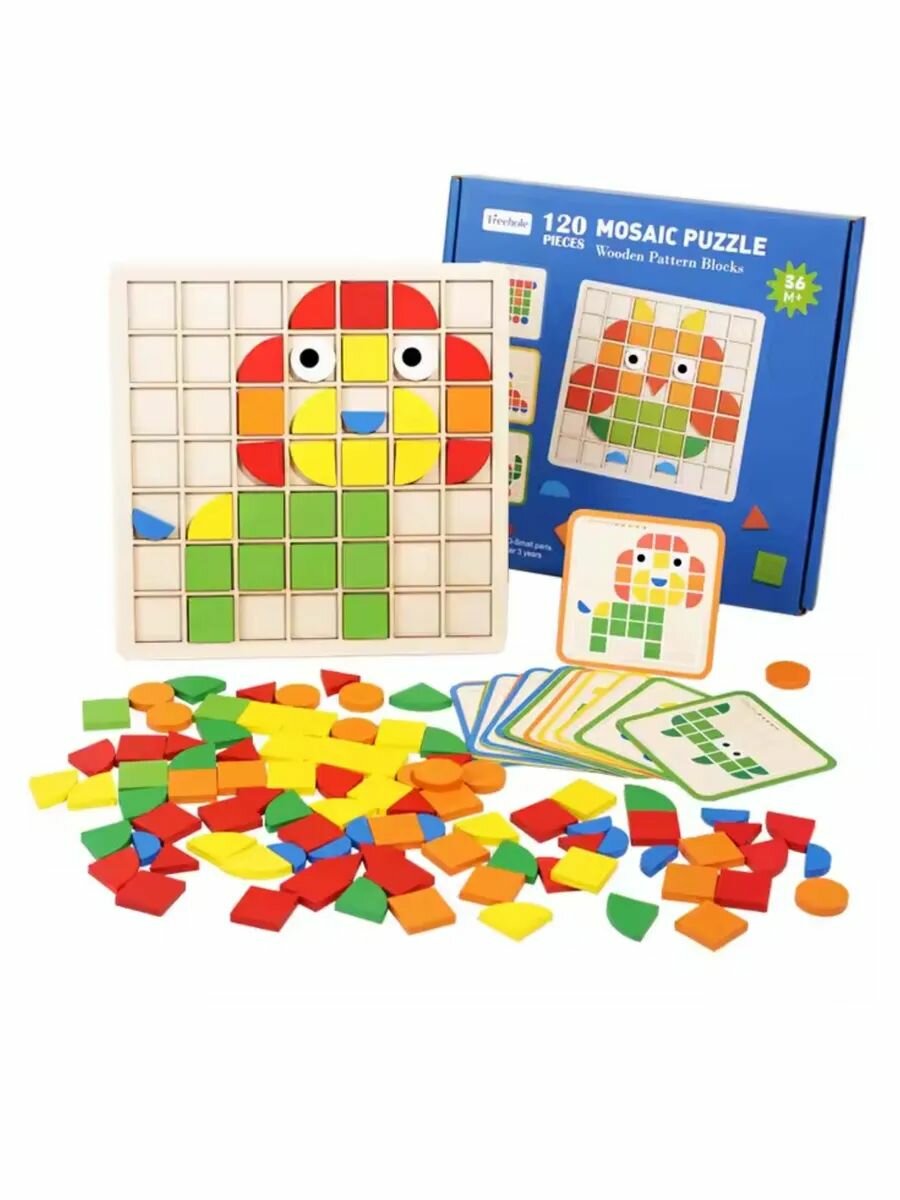 Головоломка мозаика для детей. Танграм деревянный,120 кусков дерева