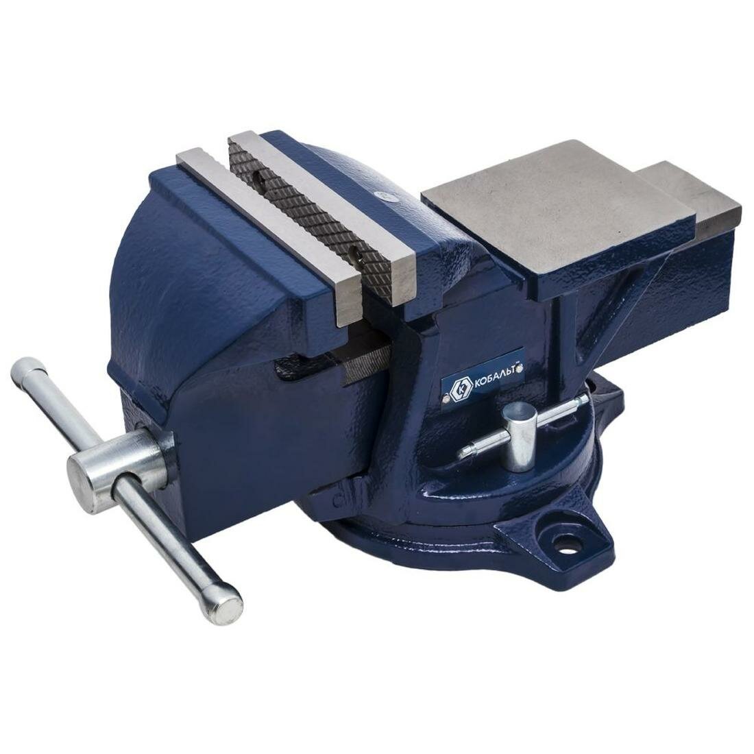 Тиски слесарные поворотные кобальт ширина губок 125 мм, захват 130 мм, 13.5 кг, наковальня, коробка (245-985)