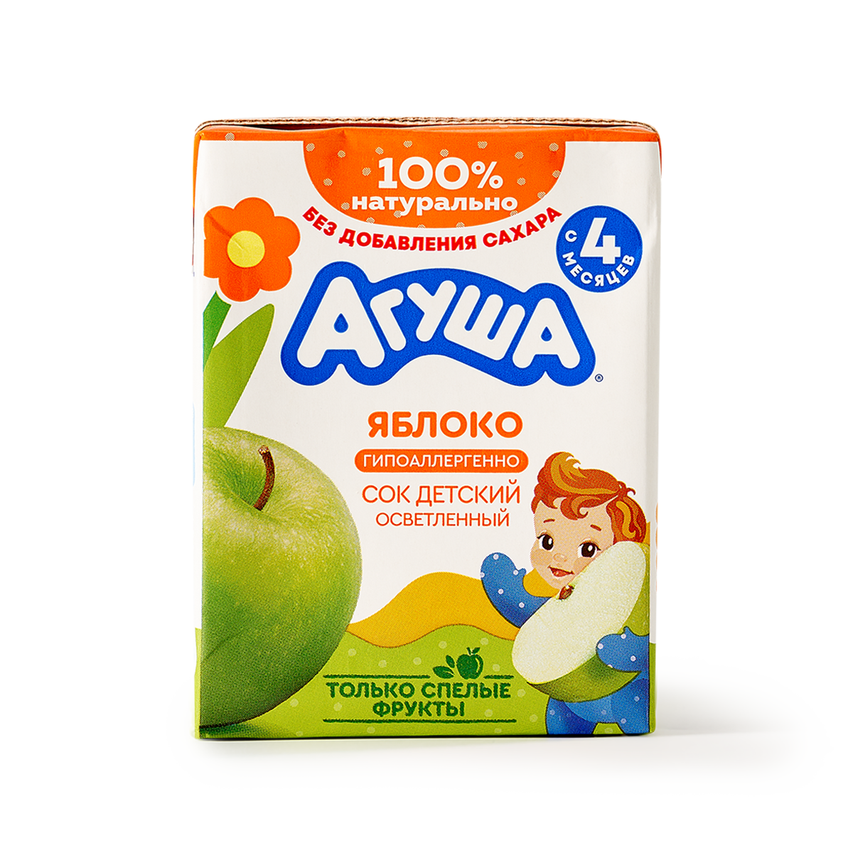 Сок Агуша "Яблоко", осветленный, с 4 мес, без сахара, 200 мл