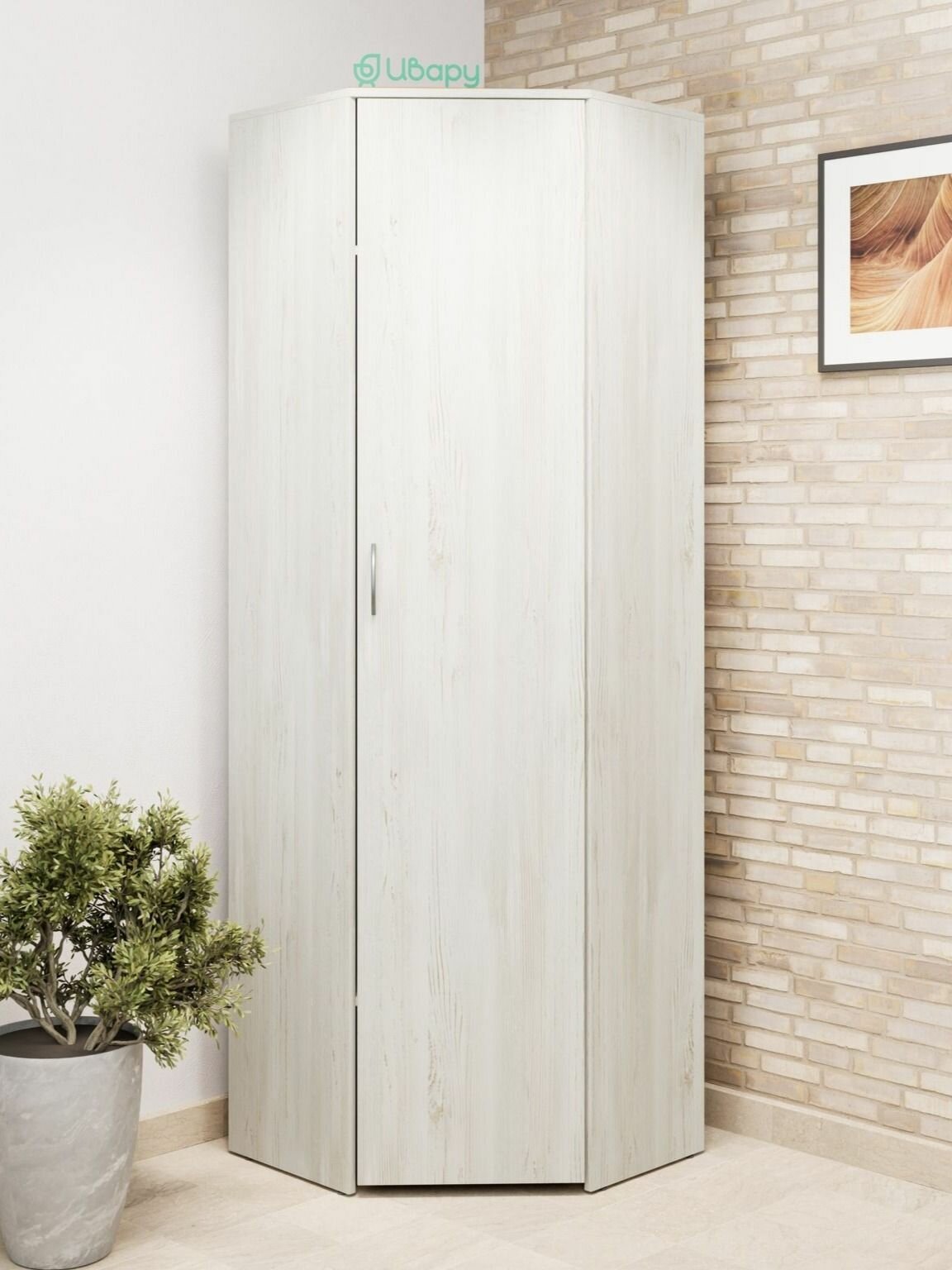 Распашной шкаф для одежды и хранения вещей Ольга Милк 9.1 угловой, с полками, со штангой Ивару 66х66х200 Винтерберг