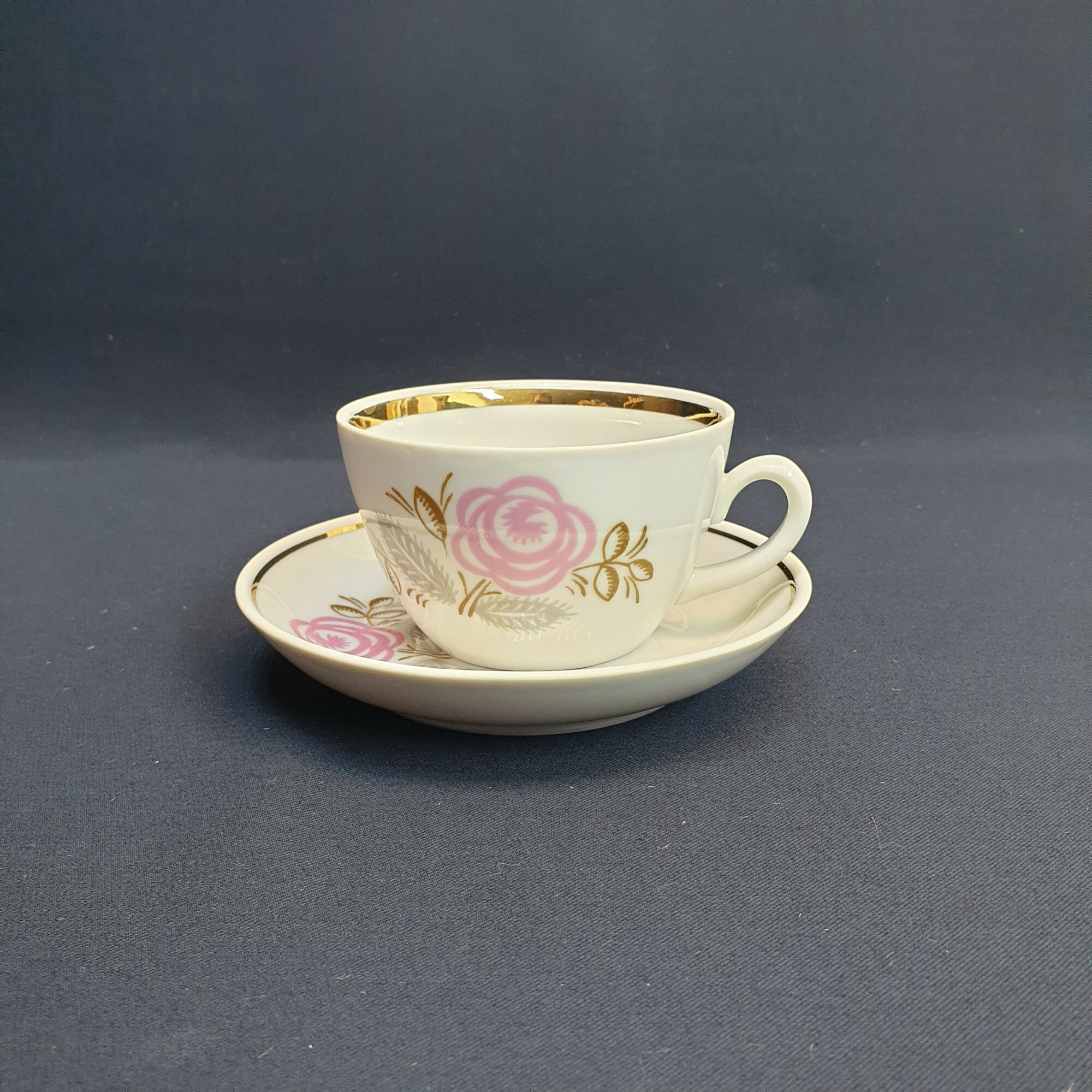 Чайная пара, Городница, фарфор, деколь, позолота, 250мл. Винтаж СССР