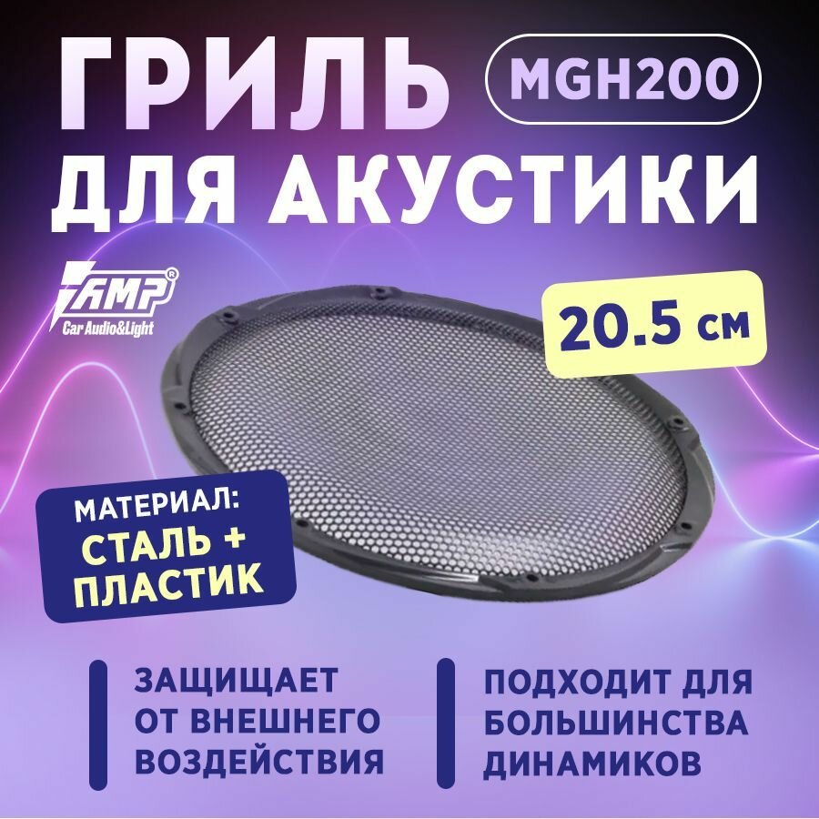 Гриль для акустики AMP MGH200 сталь+пластик черный, 205 мм, 2 штуки
