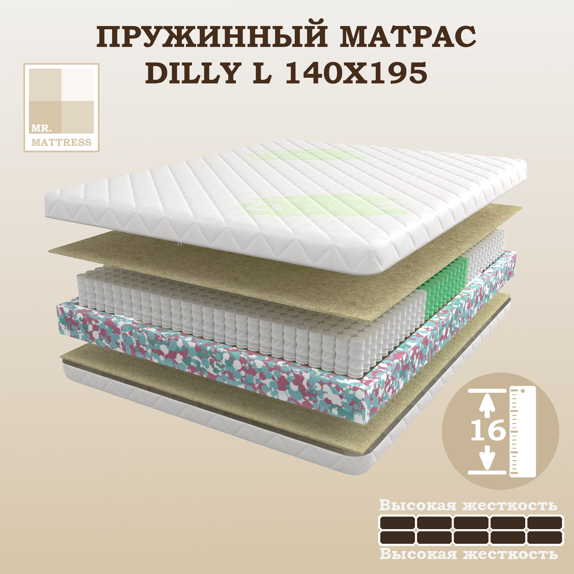 Пружинный матрас со съемным чехлом Mr. Mattress Dilly L 140x195