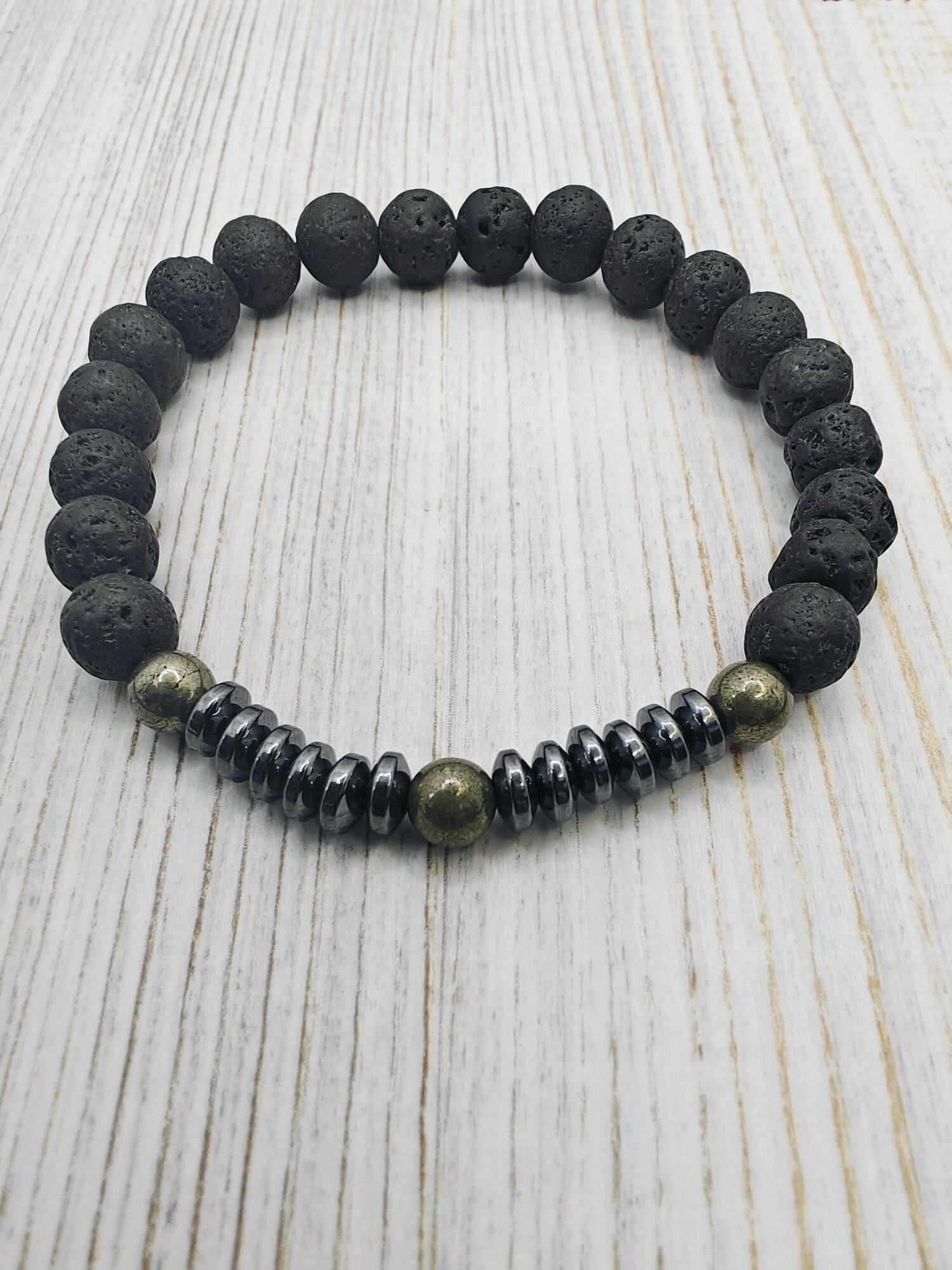 Теннисный браслет, гематит, пирит, вулканическая лава