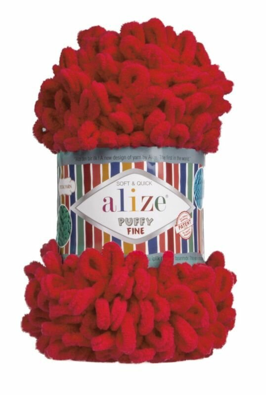 Пряжа PUFFY FINE (Alize), красный - 56, 100% микрополиэстер, 5 мотков, 100 г, 14 м.