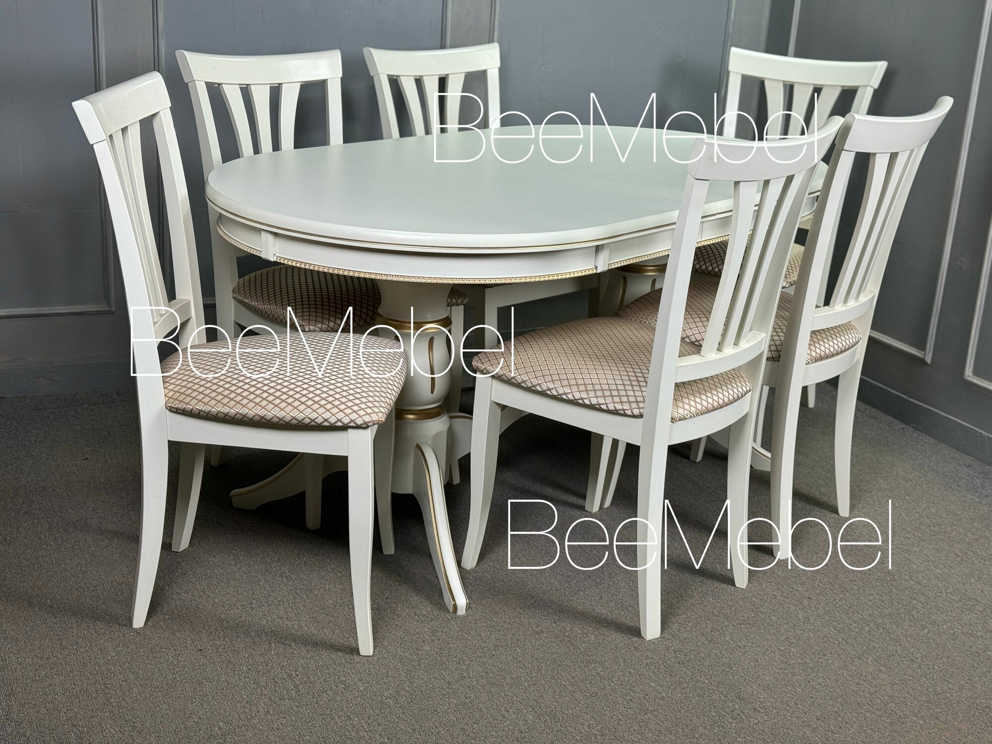 Обеденная группа , стол овальный на двух ножках 160/90 см и 6 стульев