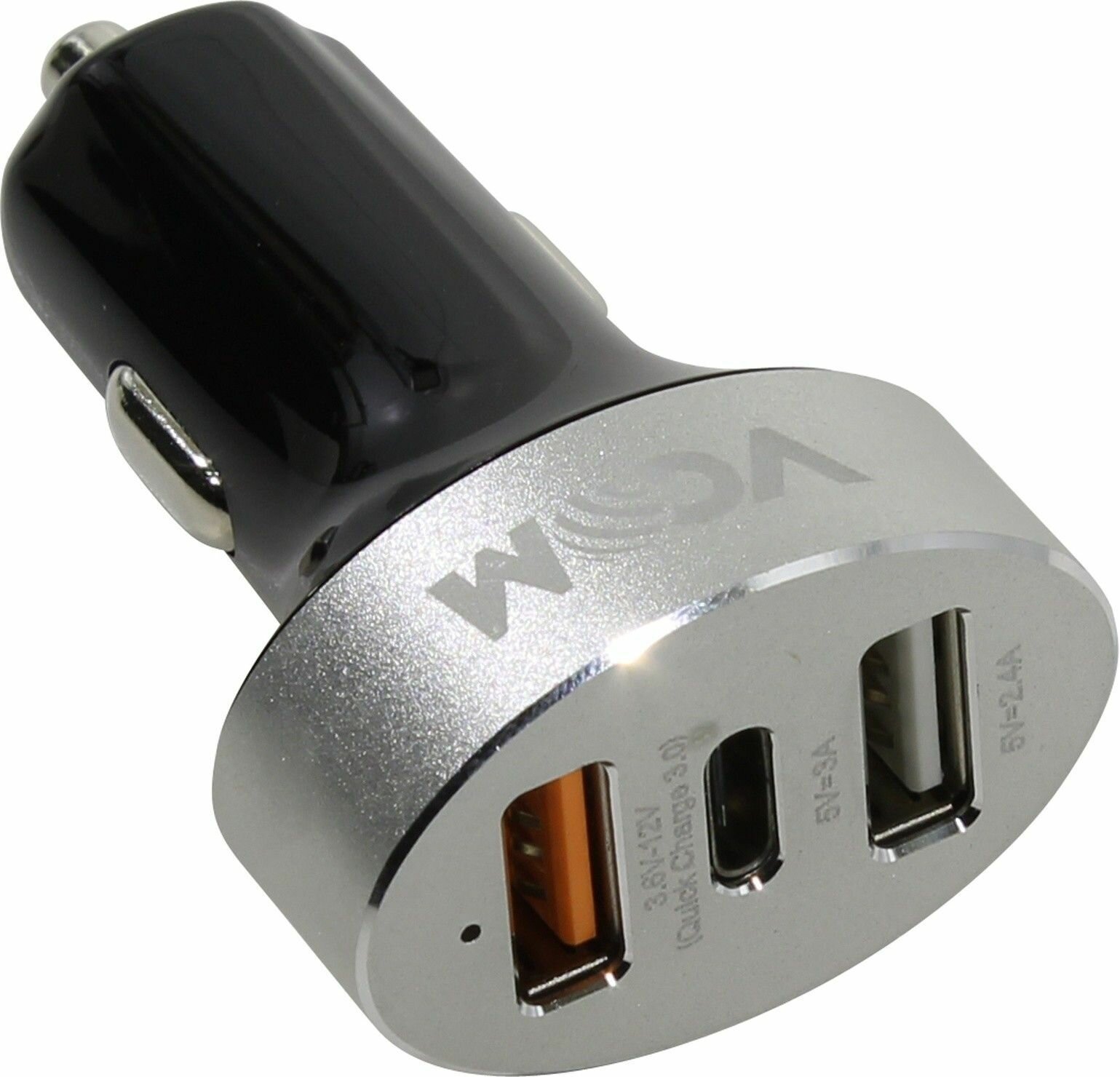Автомобильное зарядное устройство VCOM CA-M080 2xUSB 2,4A + Type-C 3A, IC, Quick Charge 3.0, черный