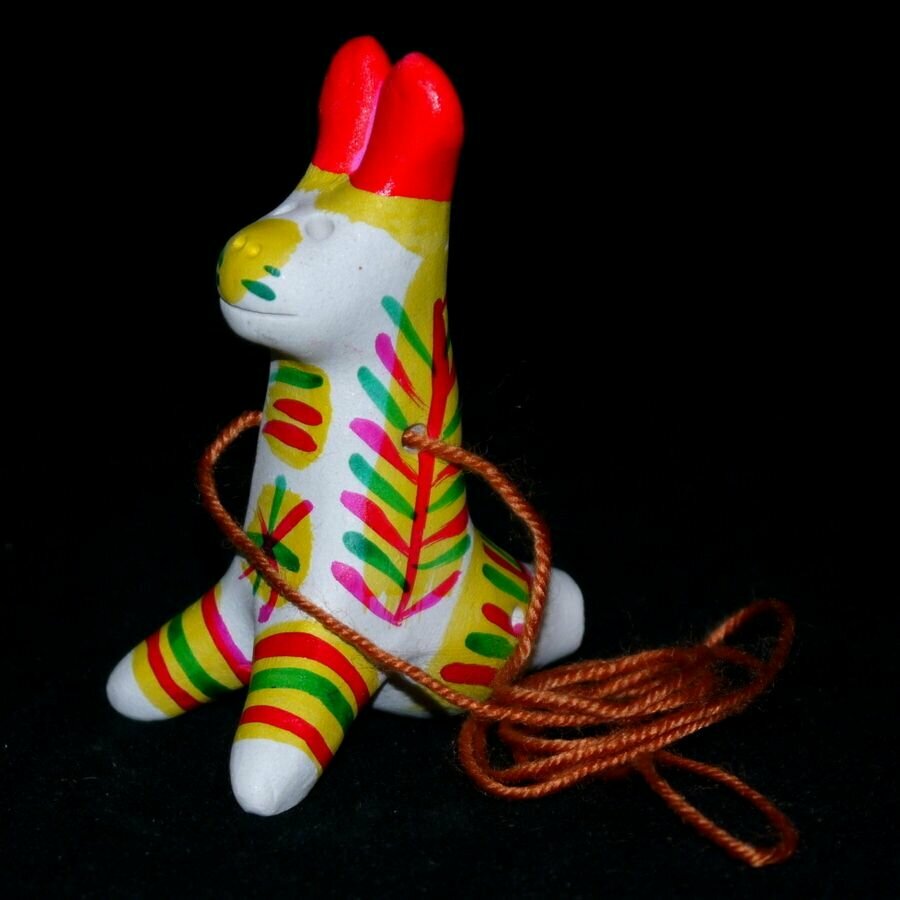 Свисток на веревочке "Заяц", Филимоновская глиняная игрушка, ручная авторская работа