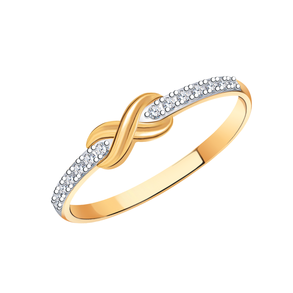 Кольцо тонкое, золото, 585 проба, фианит