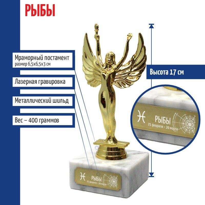 Статуэтка награда Жен. "Рыбы" на мраморном постаменте (17 см)