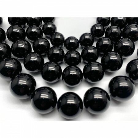Каменные бусины, Агат, чёрный, тонированный, шарик гладкий, 18 мм, длина нити 38 см, около 21 бусин