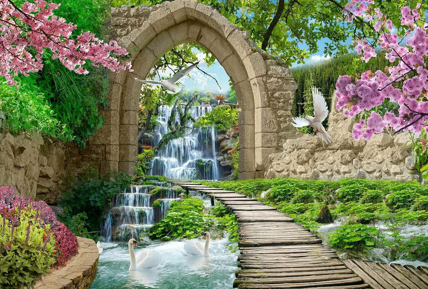 Фотообои/F коллекцияF-100-1Руины у водопада 400х270-1Divino