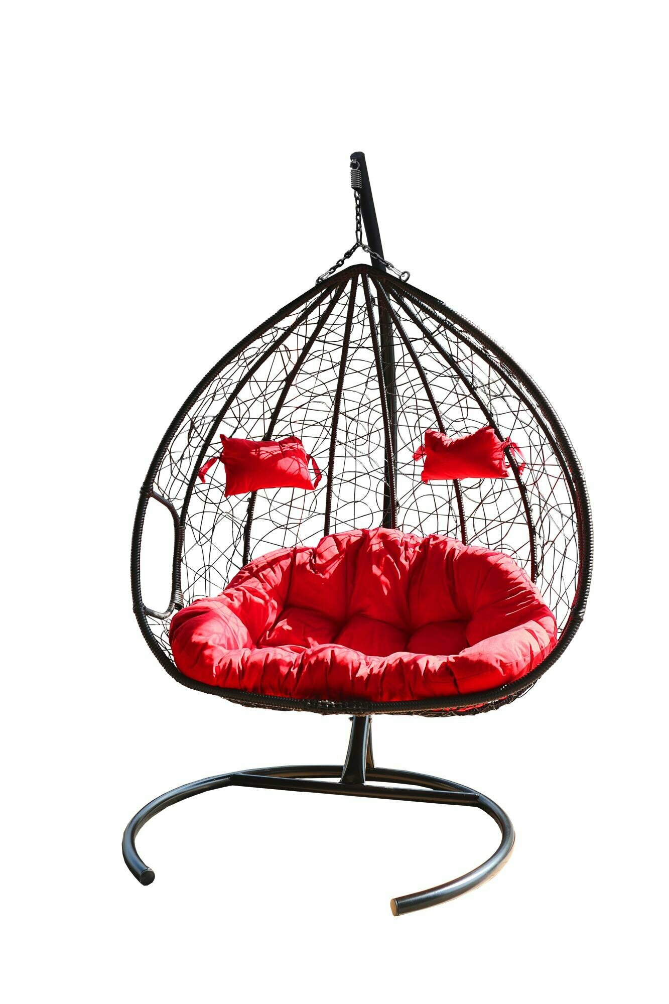 Кресло подвесное двойное Феникс арт. CN200-МТ (Россия стойка+основание черн, корзн. черн, подуш. красн.3уп. (M))