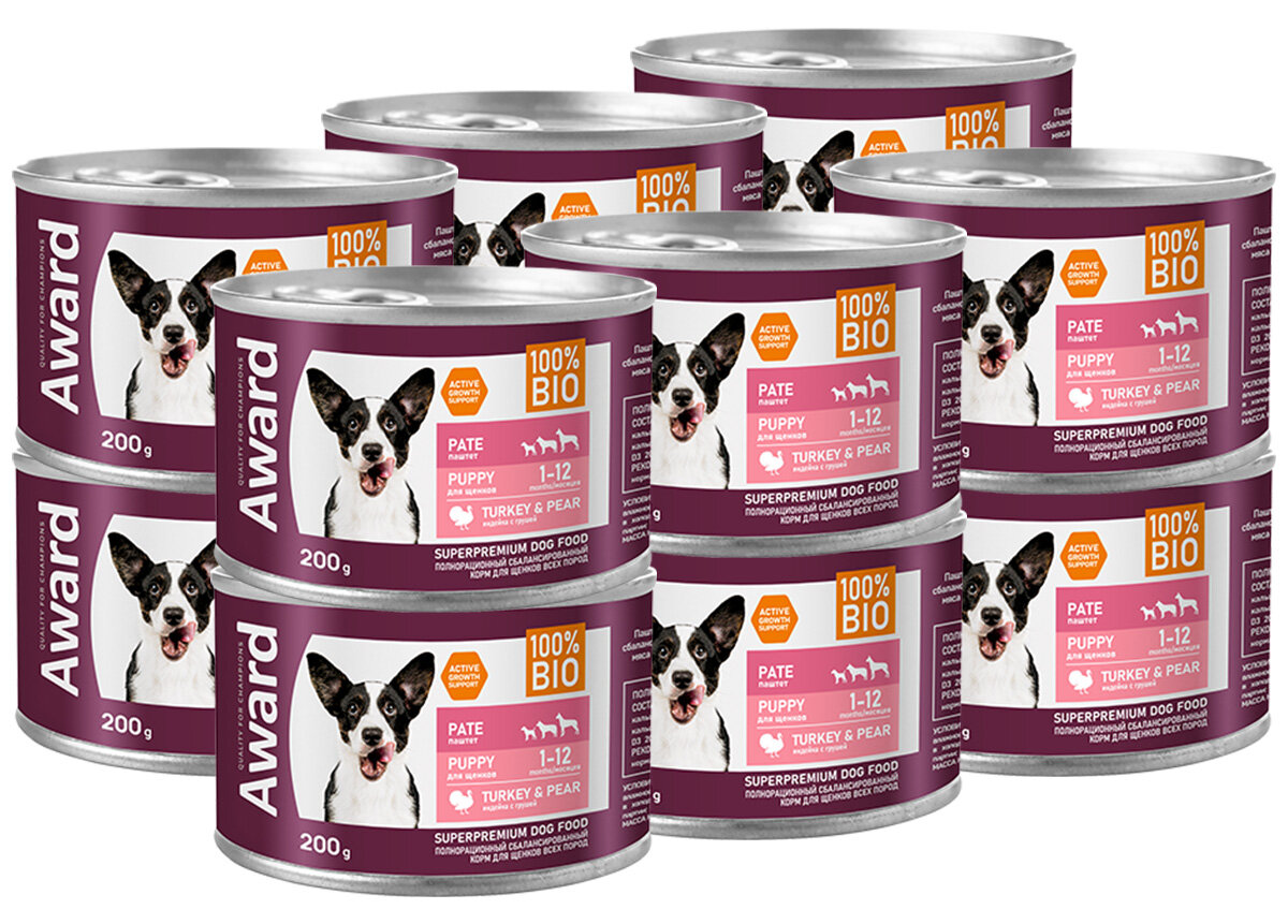 AWARD PUPPY TURKEY & PEAR для щенков паштет с индейкой и грушей банка 200 гр х 12 шт