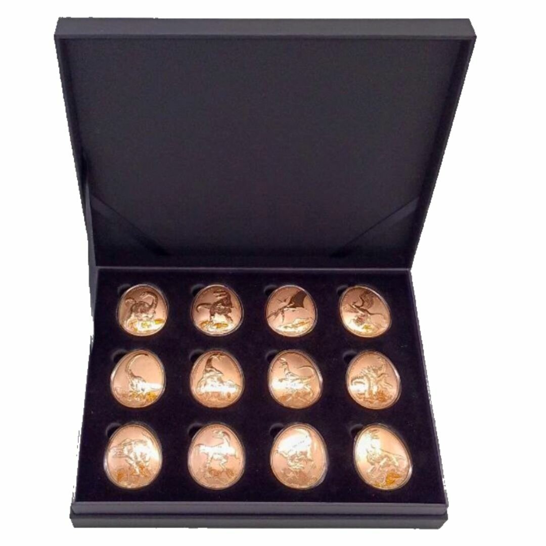 Полный набор из 12 монет в кейсе 20 центов "Динозавры Самоа" 2022-2023гг.