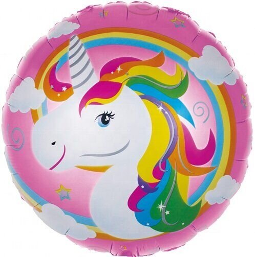 Шар (18'/46 см) Круг, Радужный единорог, Розовый, 1 шт.