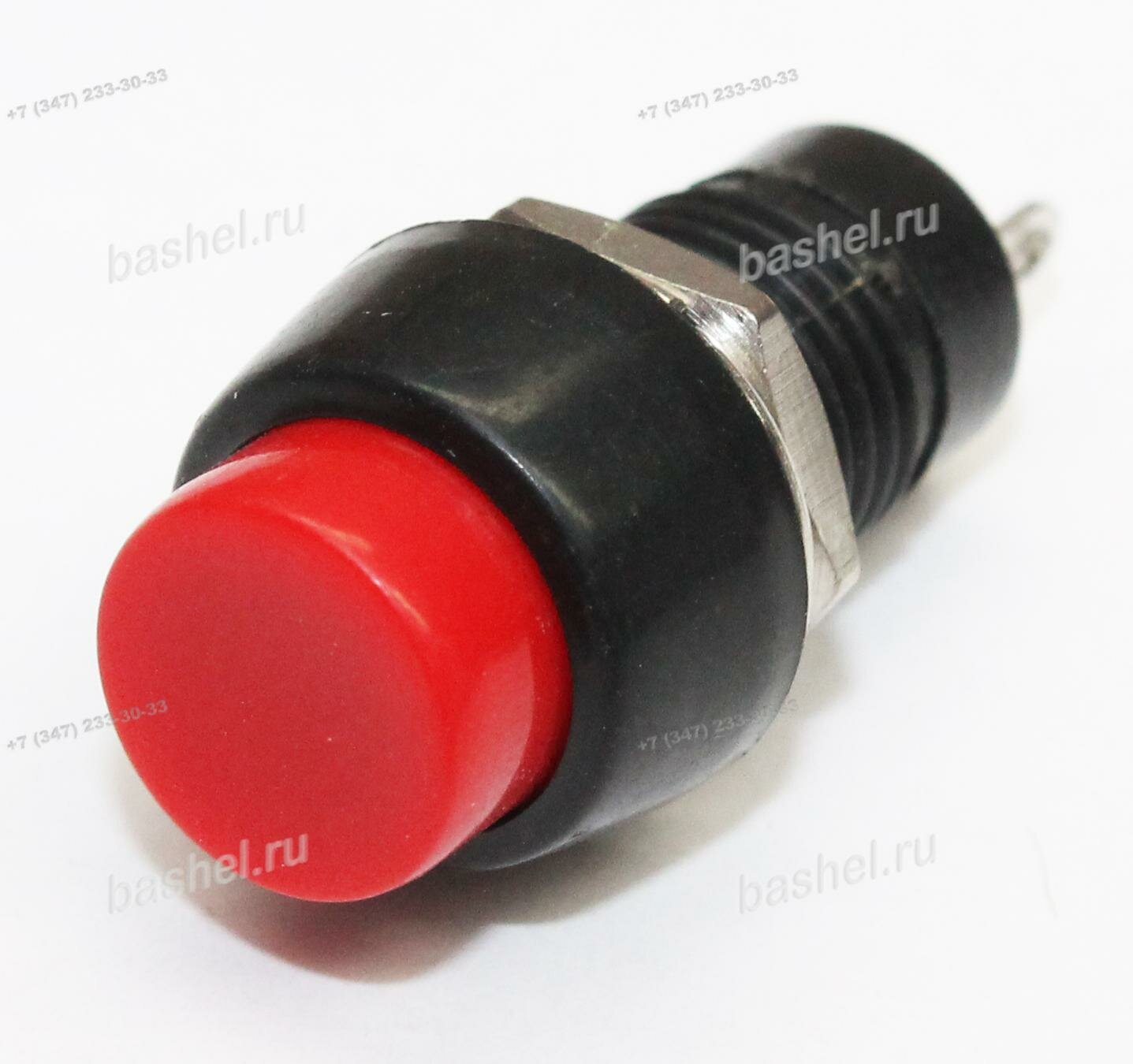 Кнопка PBS-20B круг, короткая, без фикс, на замыкание OFF-(ON), красная