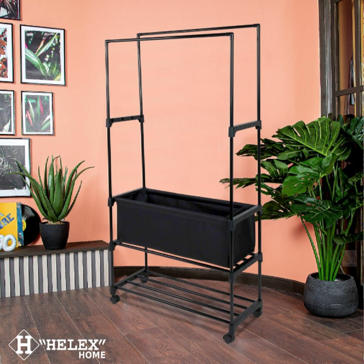 Вешалка стойка для одежды в прихожую и коридор напольная, шкаф рейл для балкона металлический обувница и полки