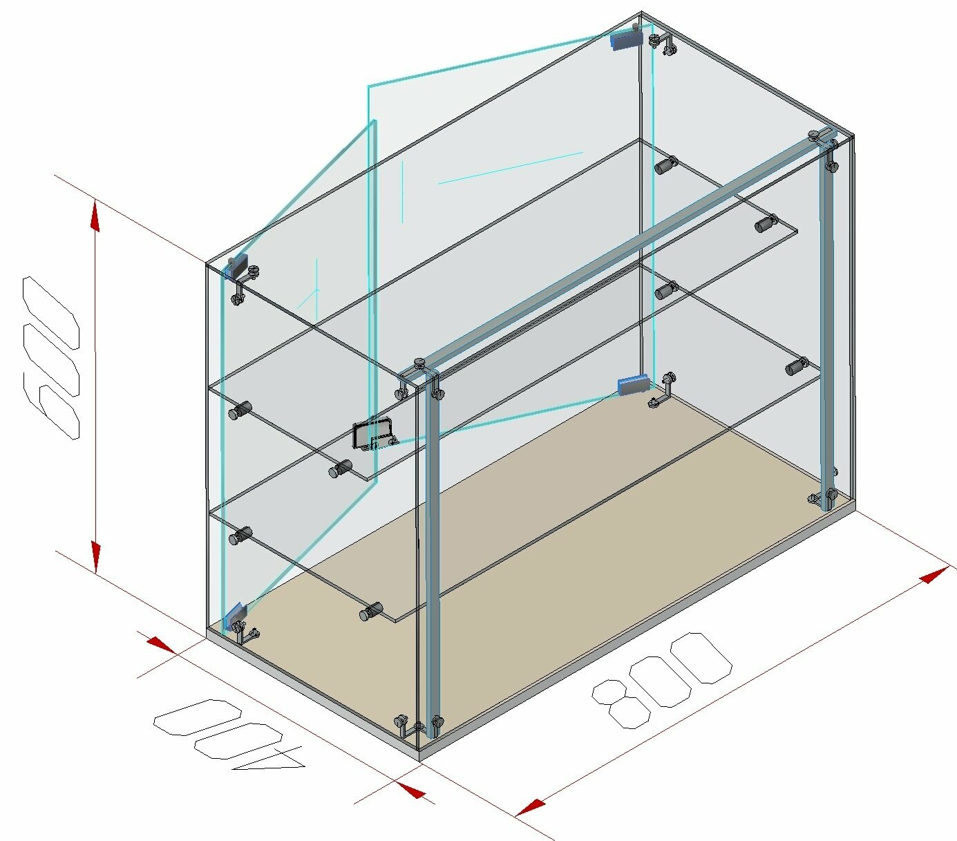Настольная витрина 80 х 40 х 60 см. 2 полки с подсветкой и дверьми