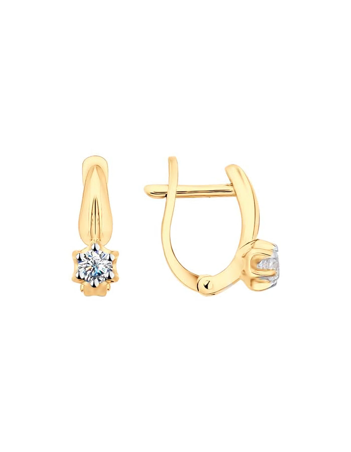 Серьги, серебро, 925 проба, золочение, фианит