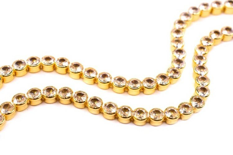 Стразовая цепь цирконий/латунь, звено 3х3мм, цвет прозрачный/позолота, 47-080, 10см (около 25 страз)