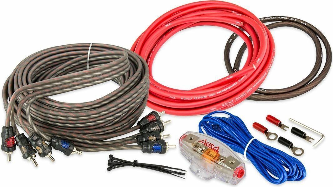 Комплект кабелей для усилителя Aura AMP-1408, 4х8AWG, красный