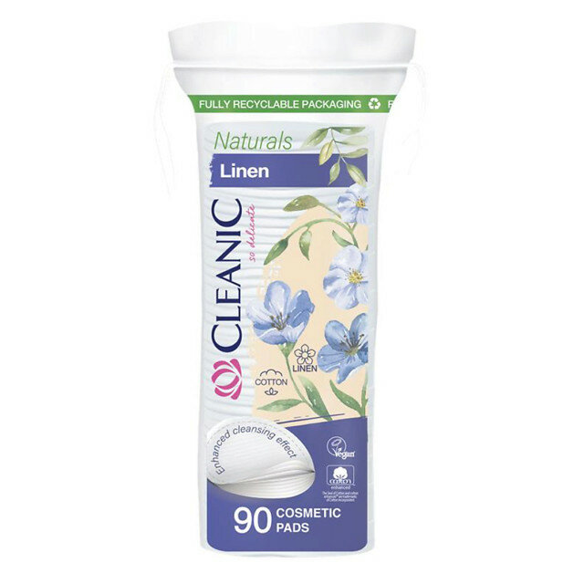 CLEANIC Naturals Linen овальные ватные диски 90 шт натуральный лен для ухода за кожей лица