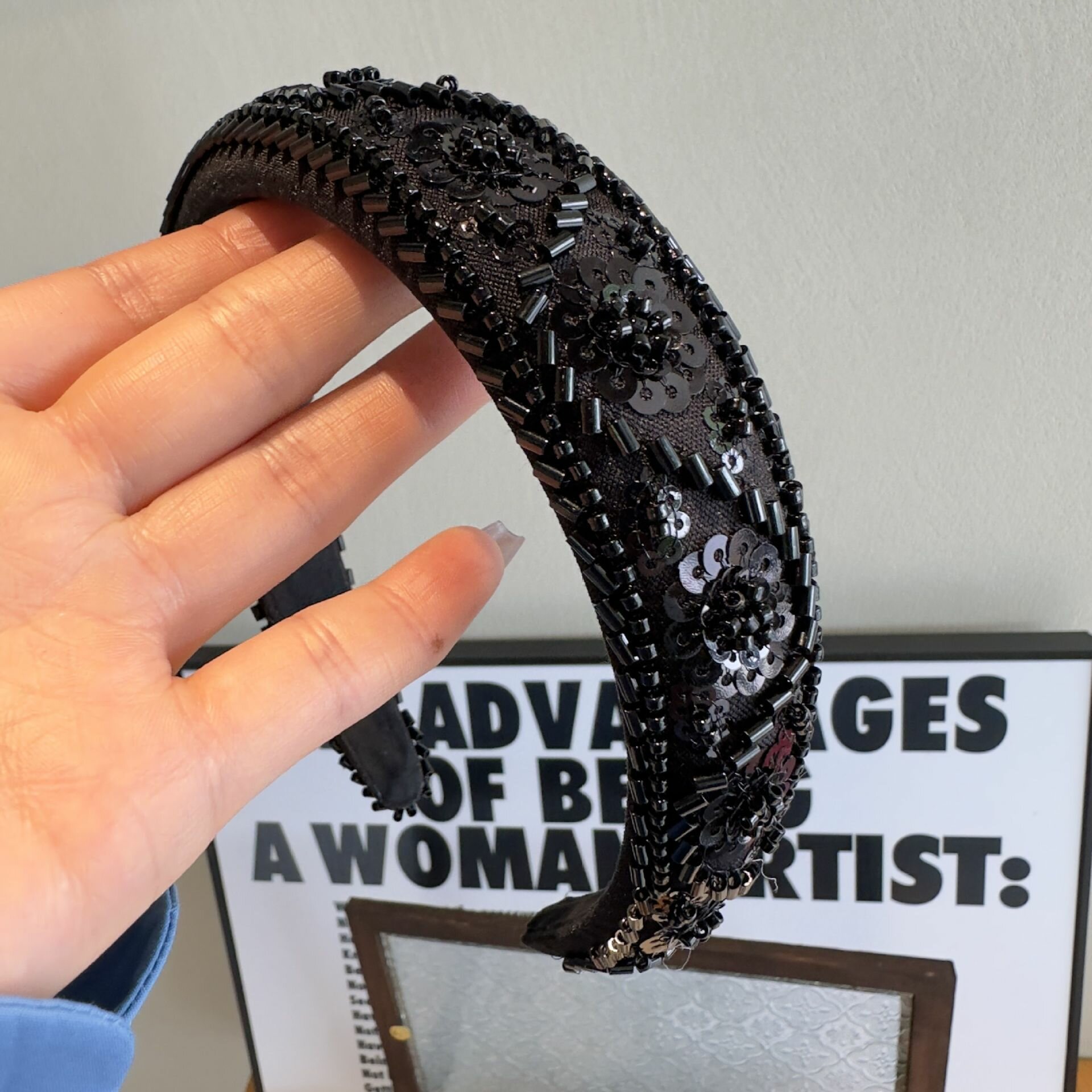 Новая корейская версия, широкая повязка на голову с пайетками и бусинами, высокая корона, стильная блестящая повязка для девочек-знаменитостей в интернете