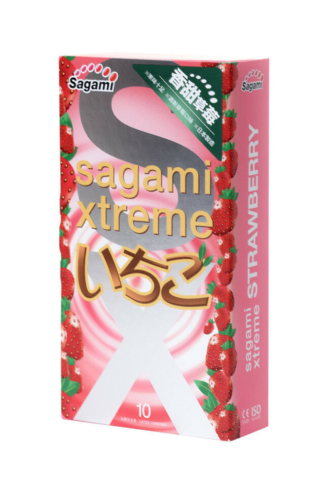Презервативы латексные SAGAMI XTREME STRAWBERRY №10, 19 СМ