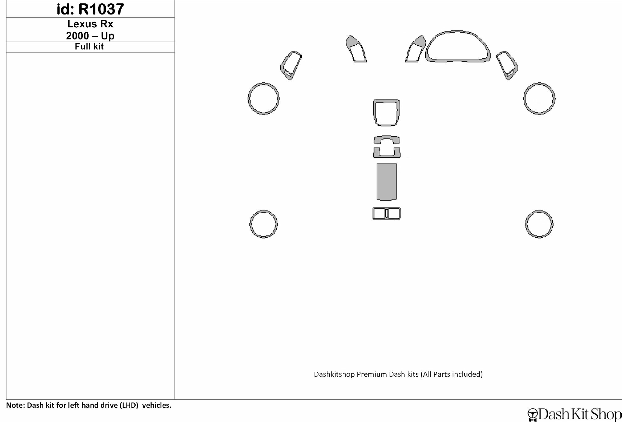 Накладки салона под дерево, карбон, алюминий для Lexus RX 2000-Up. Комплект R1037.