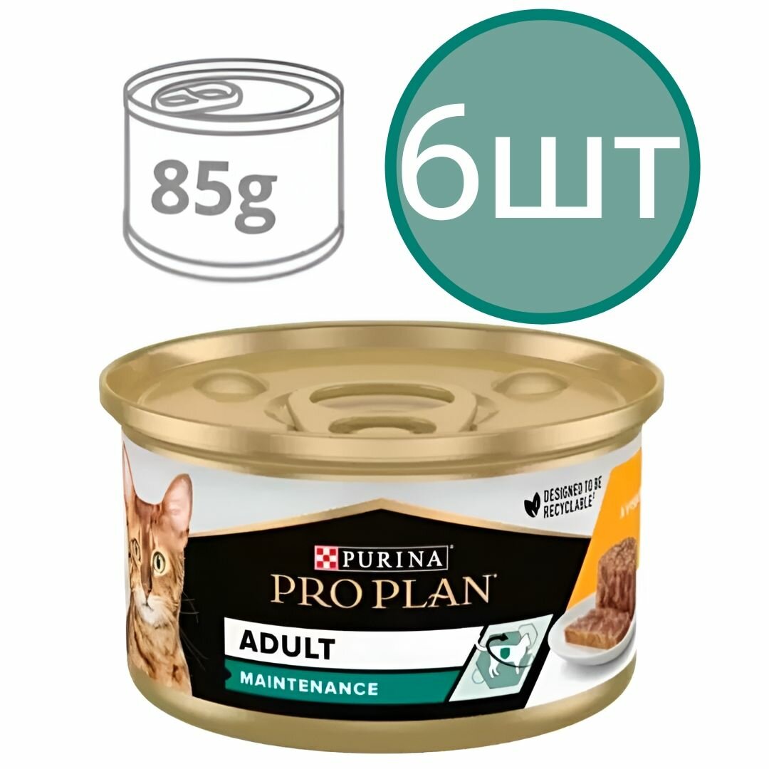 Корм для кошек Pro Plan ADULT, паштет со вкусом курицы, для чувствительного пищеварения (6шт по 85г)
