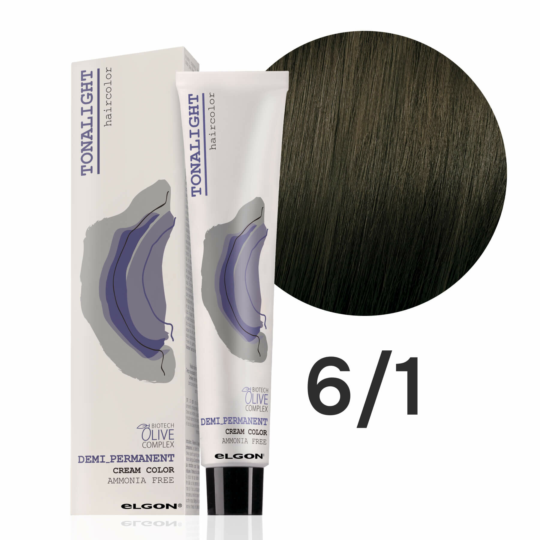 Краска для волос без аммиака тонирующая профессиональная Elgon Tonalight 6/1 Темный русый Пепельный 100 мл