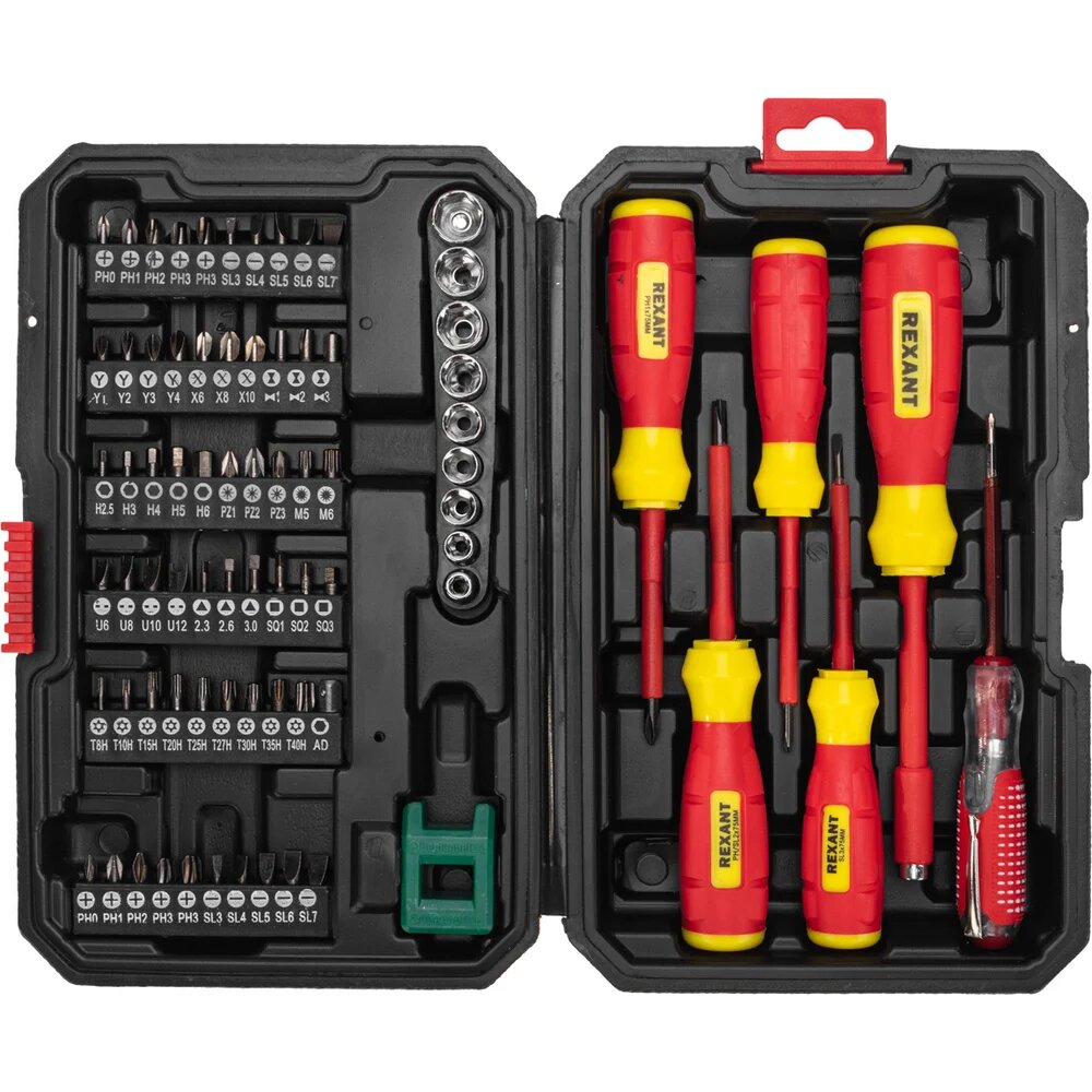 Набор отверток диэлектрических REXANT 76 предметов 12-4771-3, высококачественной хромованадиевой стали