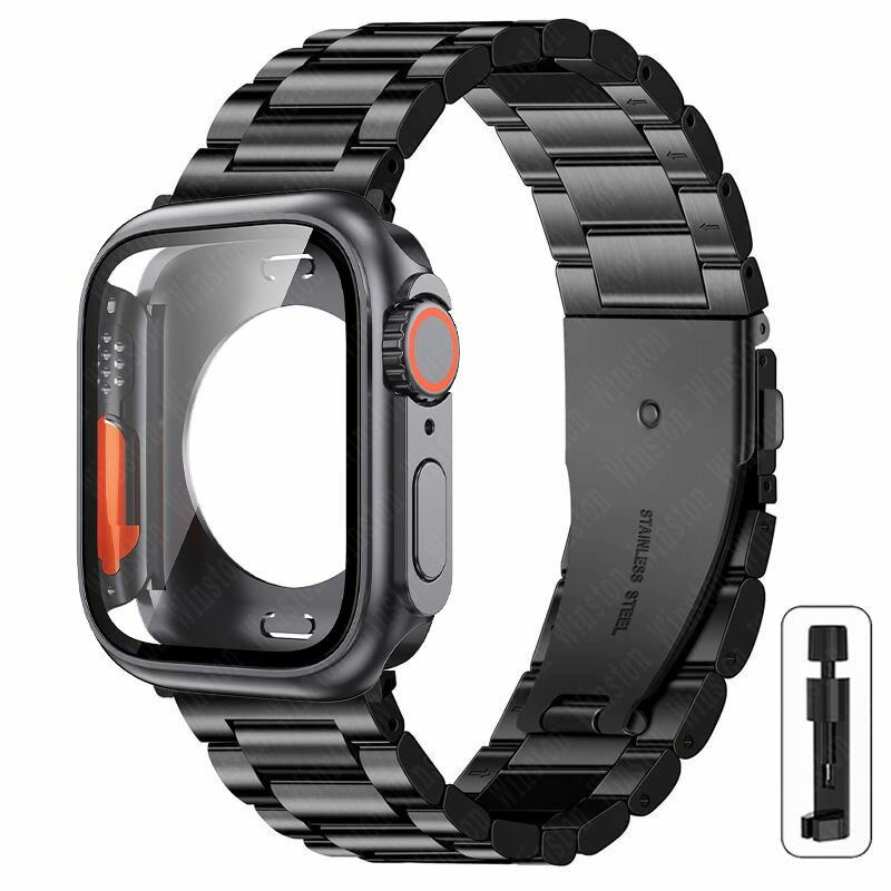 Лента из нержавеющей стали Ultra чехол для Apple Watch ремешок 44 мм 45 мм 41 мм 40 мм для iWatch Series 9 8 7 6 SE 5 4