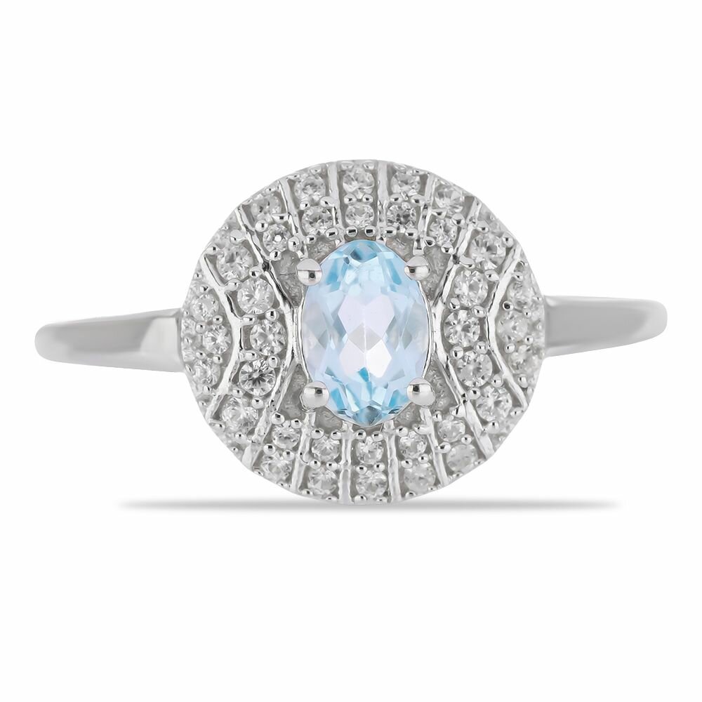 Кольцо, серебро, 925 проба, родирование, циркон, топаз