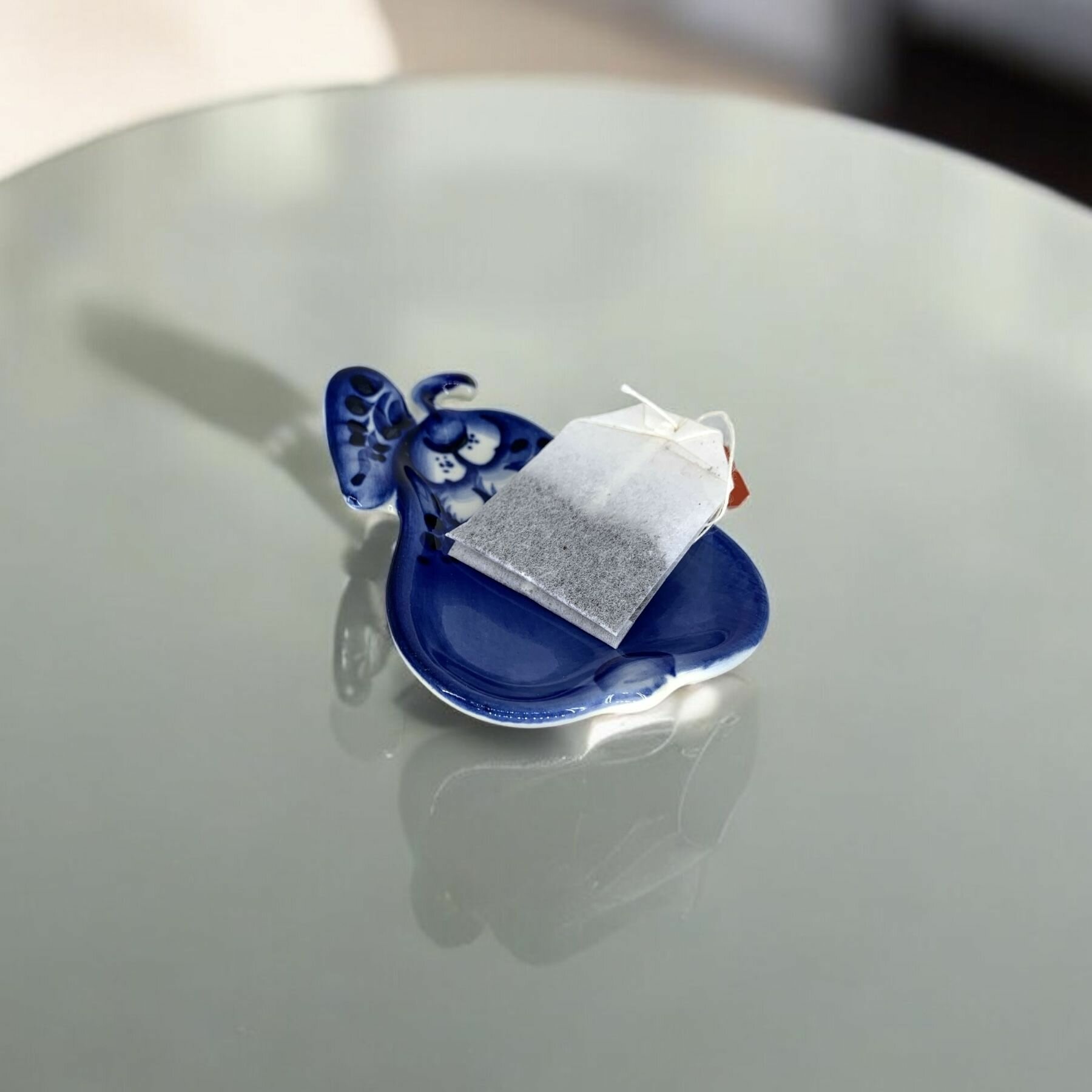 Блюдце подставка для чайных пакетиков чайную ложку под лимон гжель фарфор ручная работа