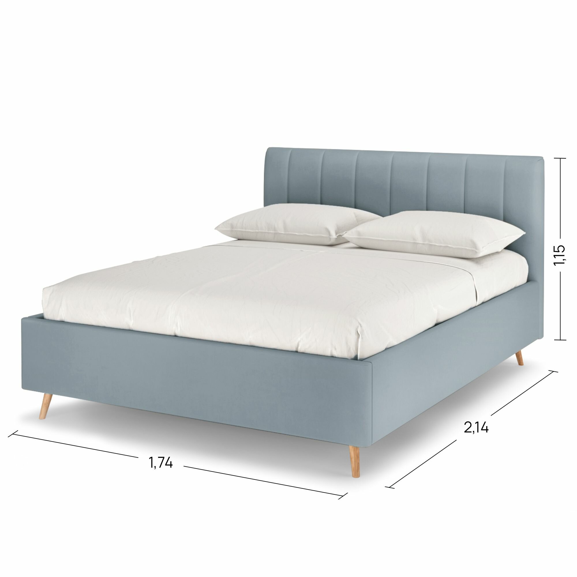 Двуспальная кровать 160х200, "York" с мягким изголовьем для дома, для спальни, ортопедическое основание. Велюр Голубой (без подъёмного механизма) Teddy 028